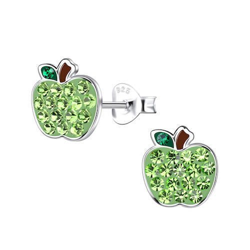 Sparkly Green Apple Earrings for Girls in Sterling Silver Jewelry Vine